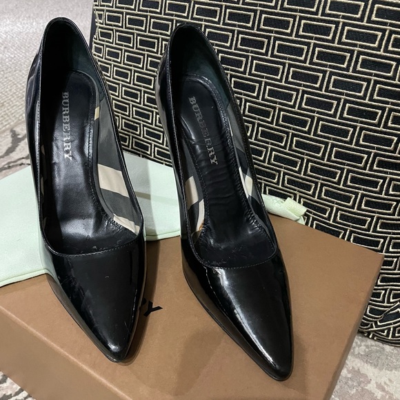 Burberry | Shoes | Burberry Black Patent Leather Signature Check Pumps ...